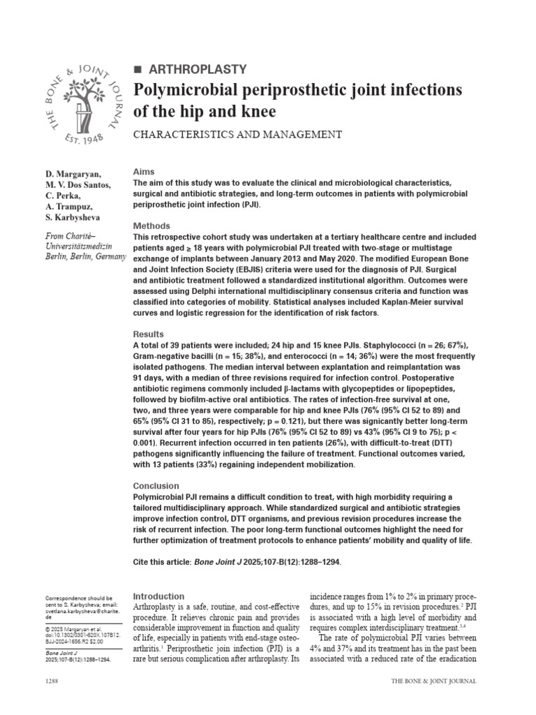 Polymicrobial Periprosthetic Joint Infections of The Hip and Knee | PDF ...