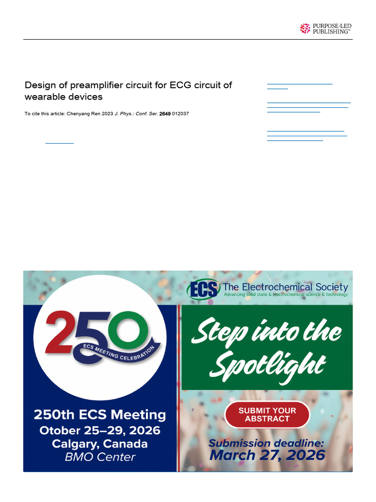 ECG Preamplifier Design for Wearables | PDF | Amplifier | Electronic Filter