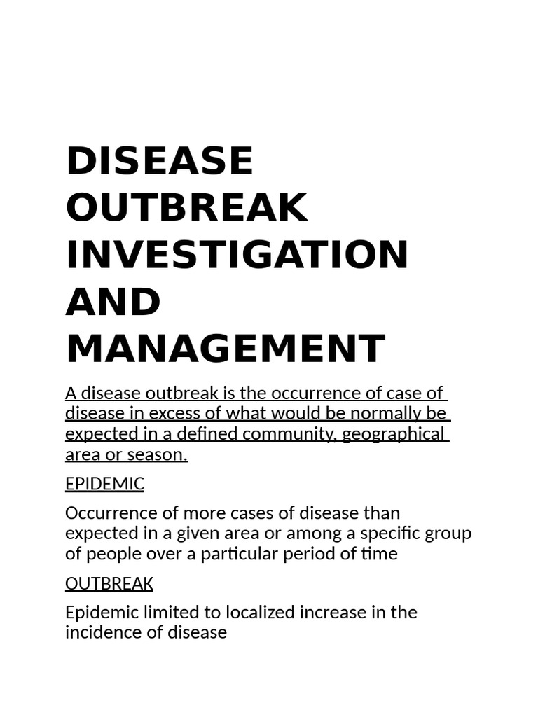 Disease Outbreak Investigation Guide | PDF | Epidemiology | Epidemics