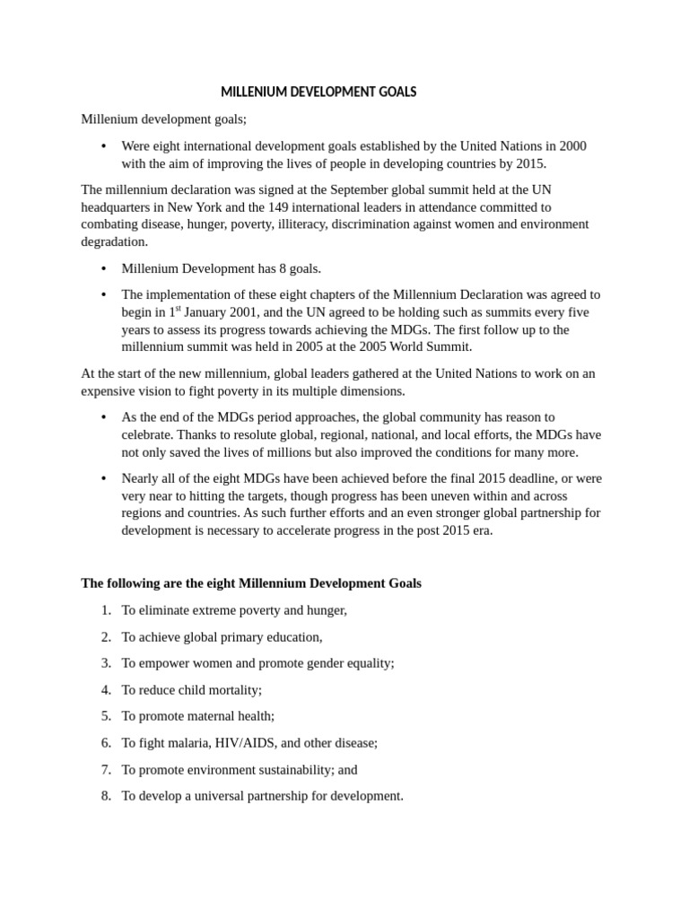 Millennium Development Goals Overview | PDF | Millennium Development ...