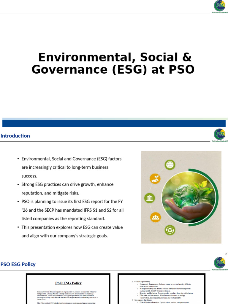 PSO's ESG Strategy and Goals Overview | PDF | Governance | Corporate ...