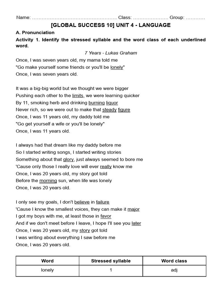 [GS 10] Lesson 3_ Unit 4 Language (Handouts) | PDF | Linguistics