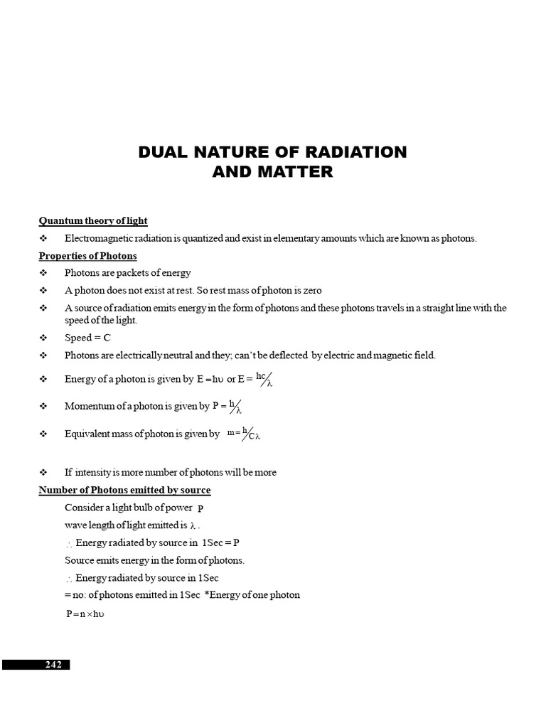 Dual Nature of Radiation & Matter (LN) | PDF | Photoelectric Effect ...