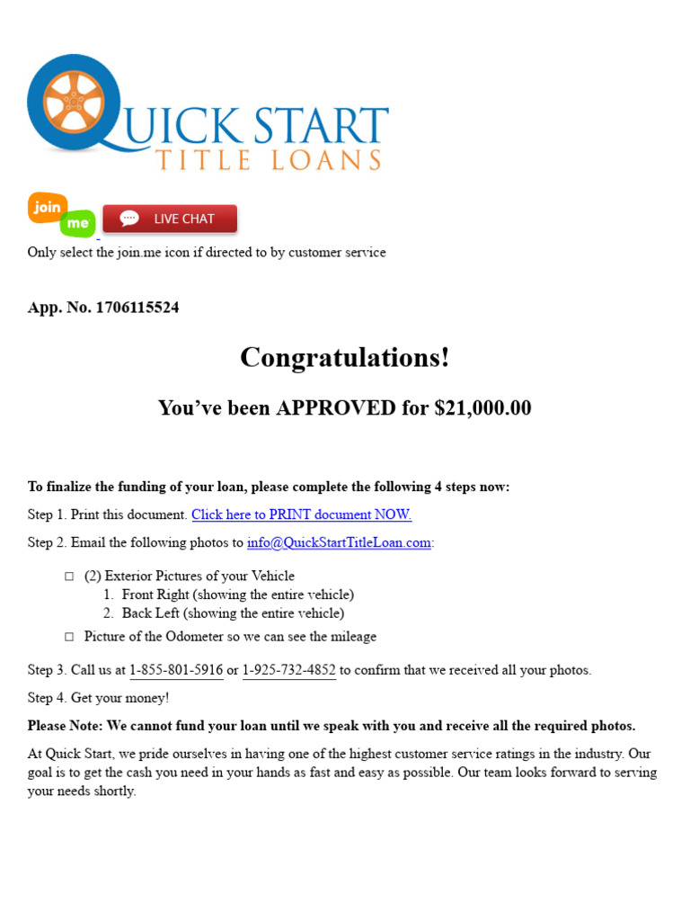 Quick Start Title Loan Approval Steps | PDF