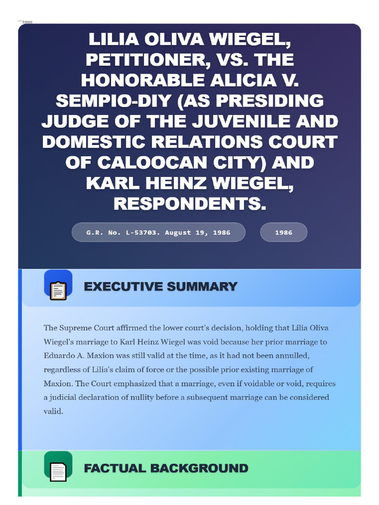 Wiegel vs. Sempio-Diy; G.R. No. L-53703, August 19, 1986 | PDF