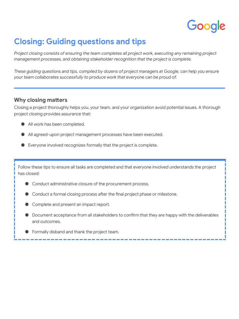 Closing - Guiding Questions and Tips | PDF | Business