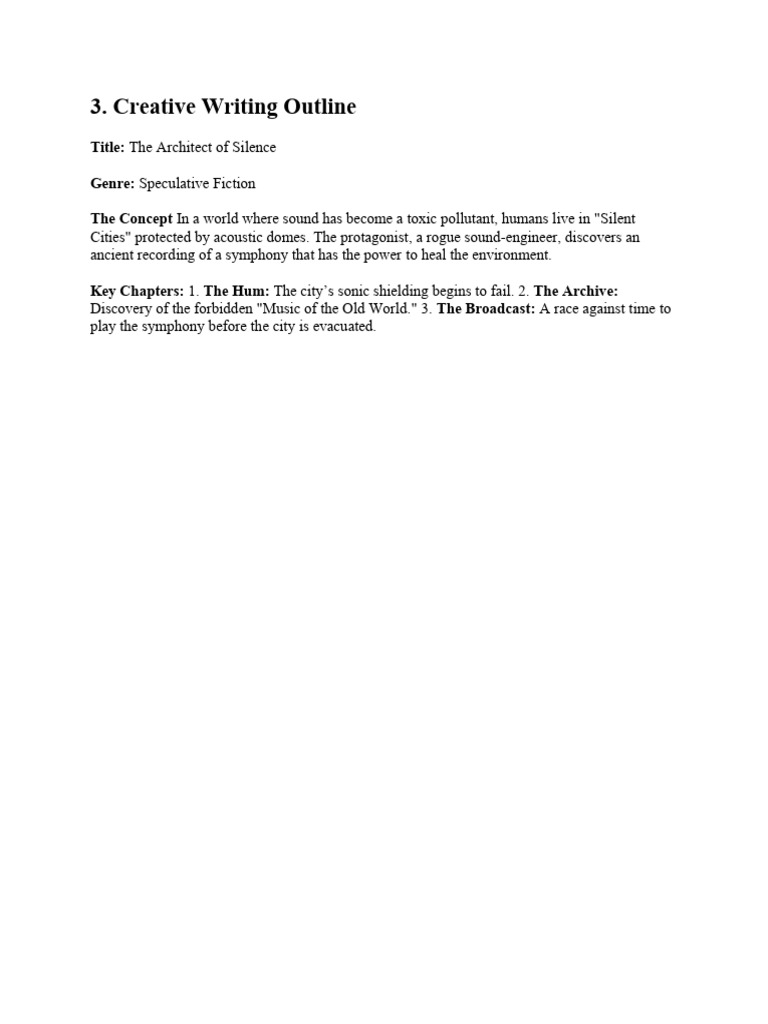 Creative Writing Outline: Title: Genre: The Concept | PDF
