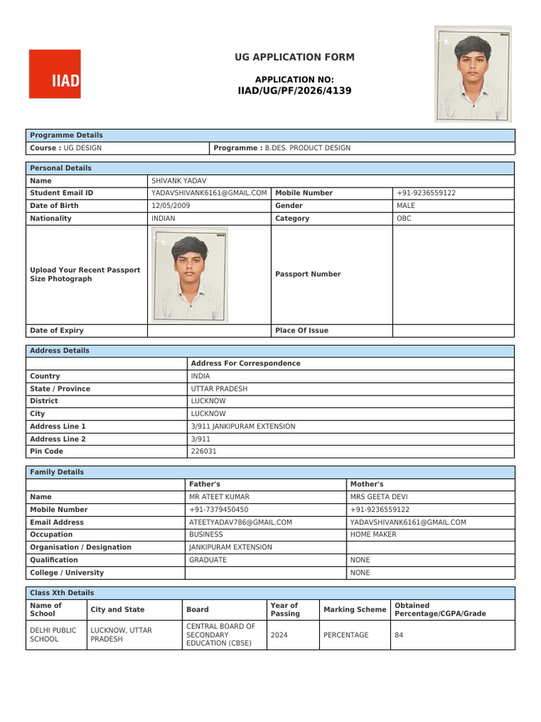 UG Design Application Form 2026 | PDF