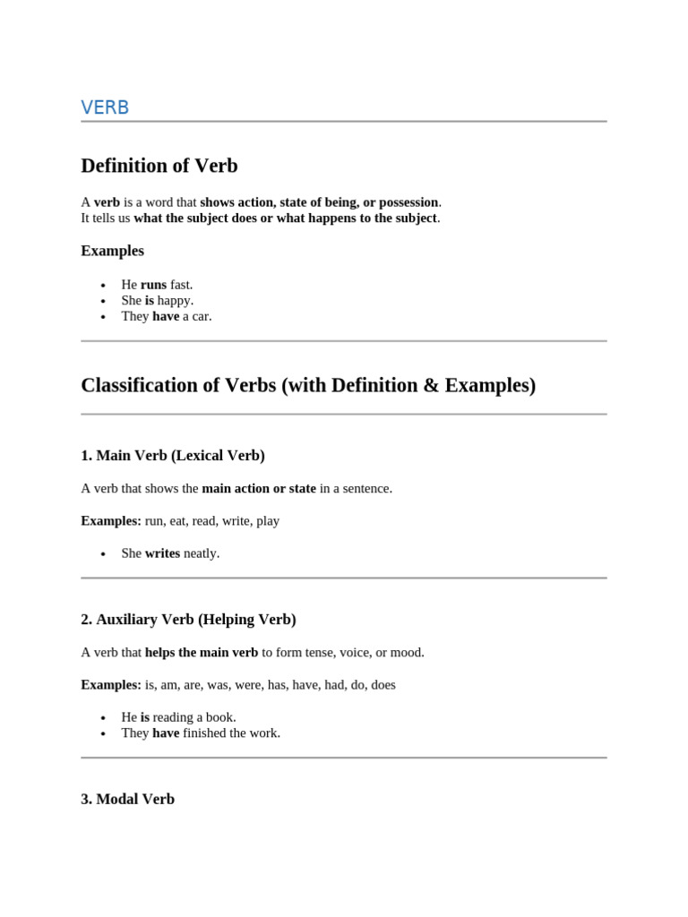 Understanding Verbs: Types & Examples | PDF | Verb | Grammar