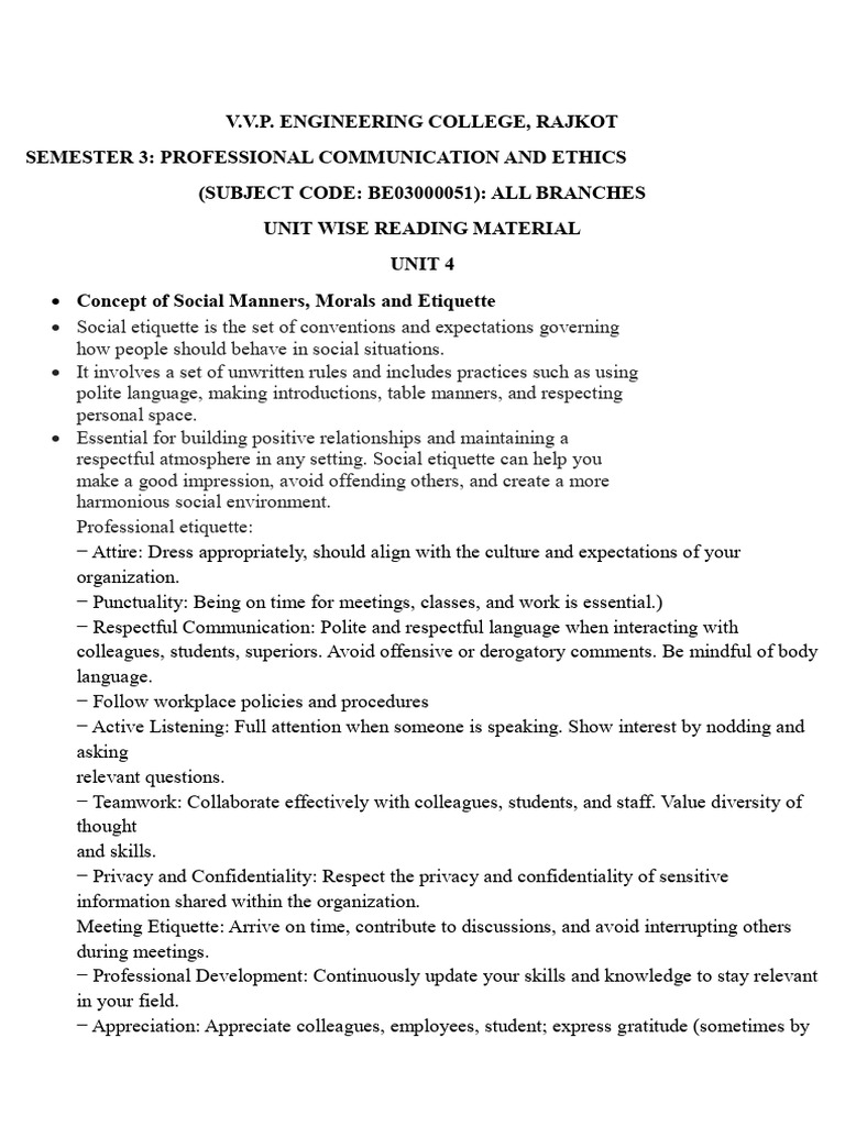 PCE UNIT 4 for ECE | PDF | Etiquette | Conversation