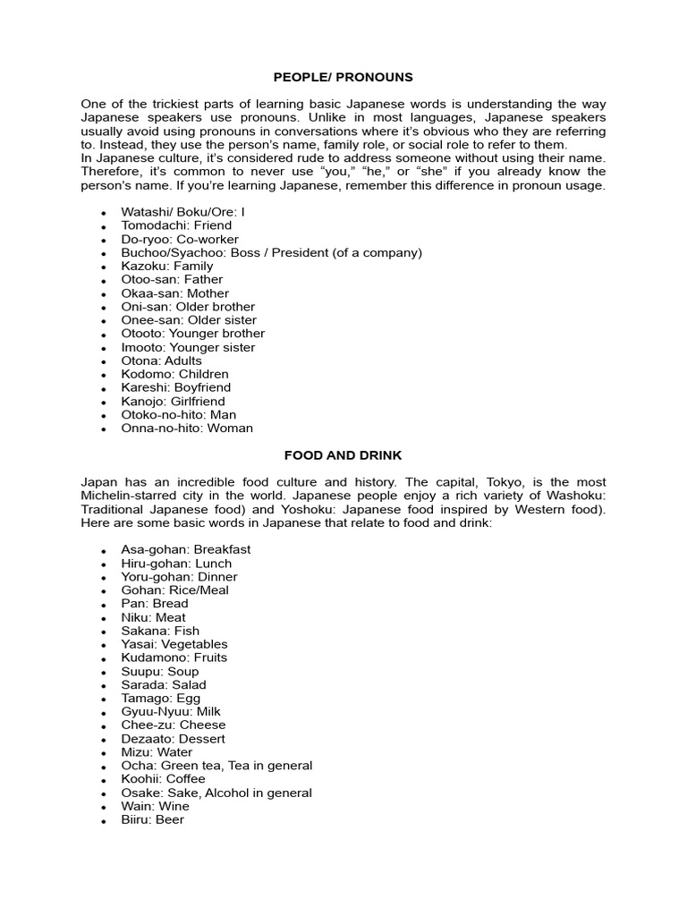 Basic Japanese Words Practice Your Pronunciation | PDF | Japanese ...