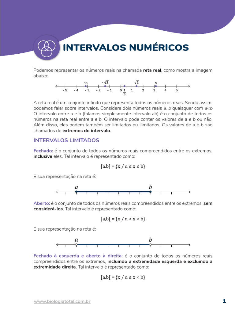 Intervalos Numéricos: Tipos e Operações | PDF | Número real | Analise ...