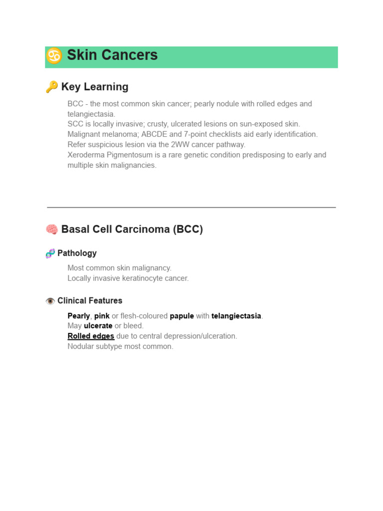 Revise Msra Revision Notes-Dermatology | PDF | Skin Cancer | Melanoma