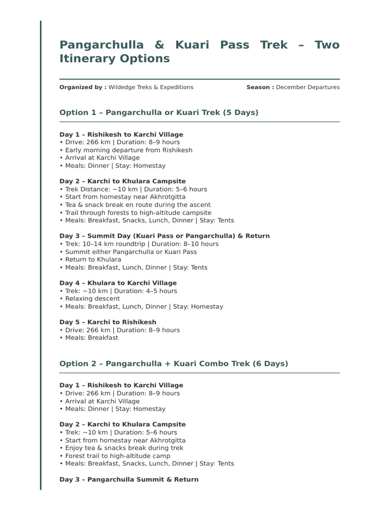 Kuari With Pangarchula Itenary | PDF