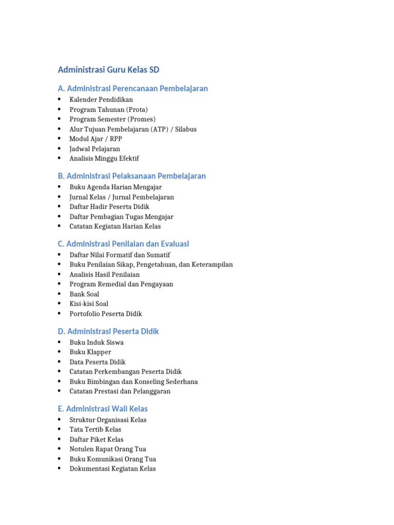 Administrasi Guru Kelas SD | PDF