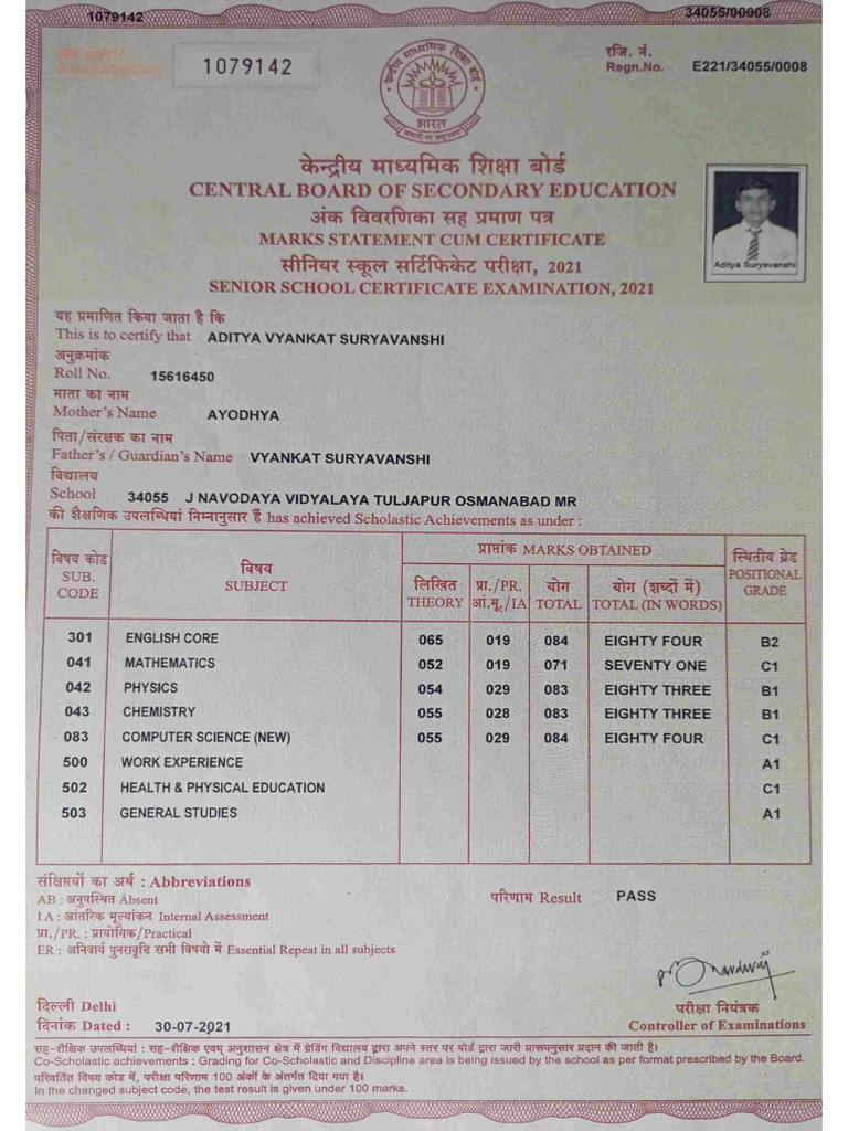 12th Marksheet | PDF