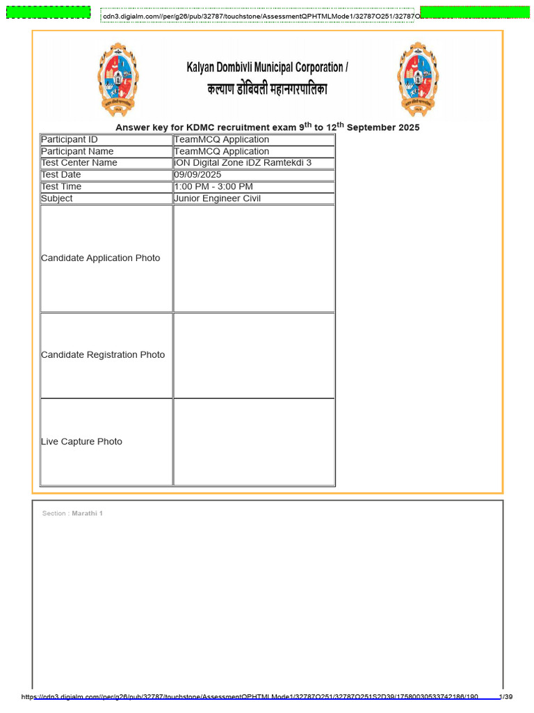 KDMC Junior Engineer Civil 03-09-25 Evening @TEAMMCQ | PDF