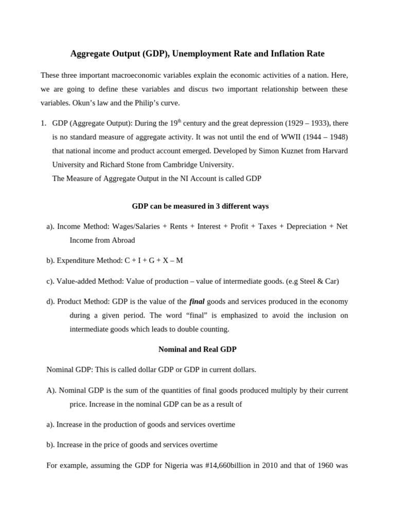 GDP, Unemployment, and Inflation Explained | PDF | Gross Domestic ...