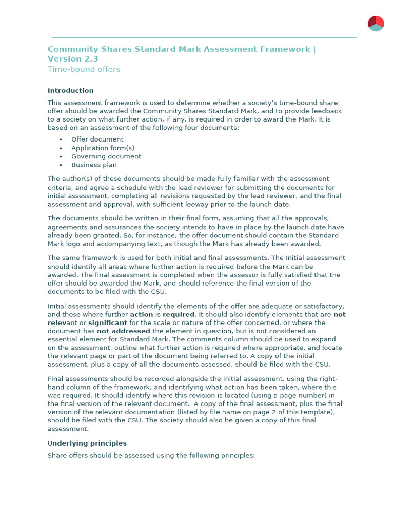 Standard Mark Assessment Framework Time-Bound v2.3 | PDF | Business | Money