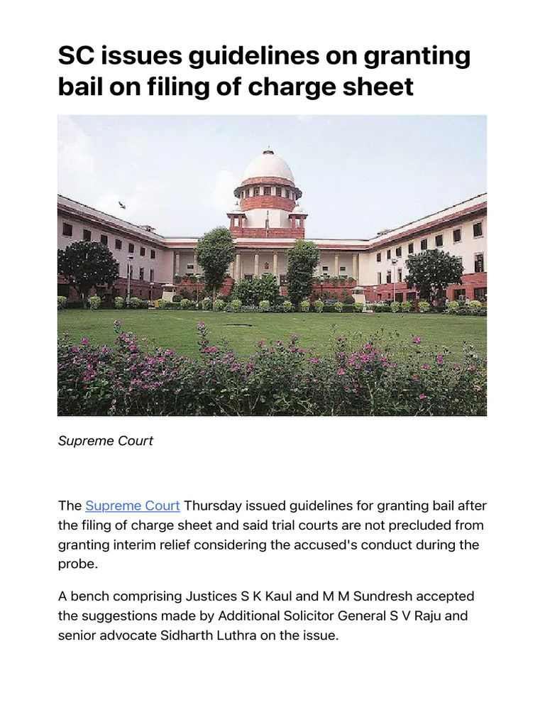 SC Issues Guidelines On Granting Bail On Filing of Charge Sheet | PDF ...