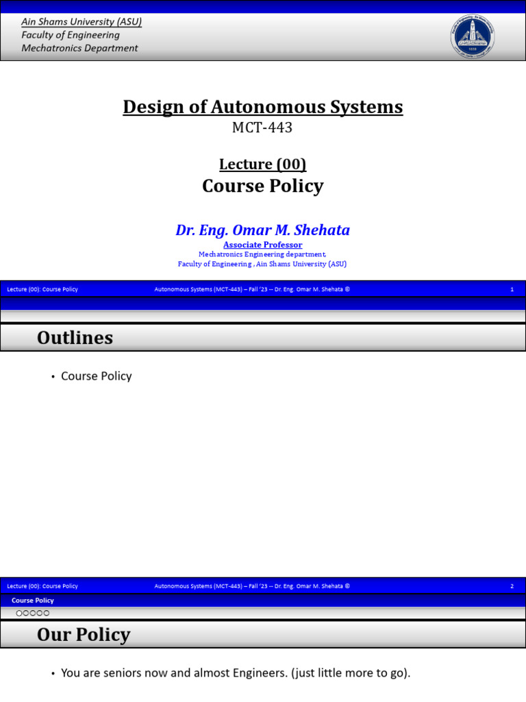 '23W-MCT443s Autonomous Systems-L00 Course Policy | PDF | Education ...