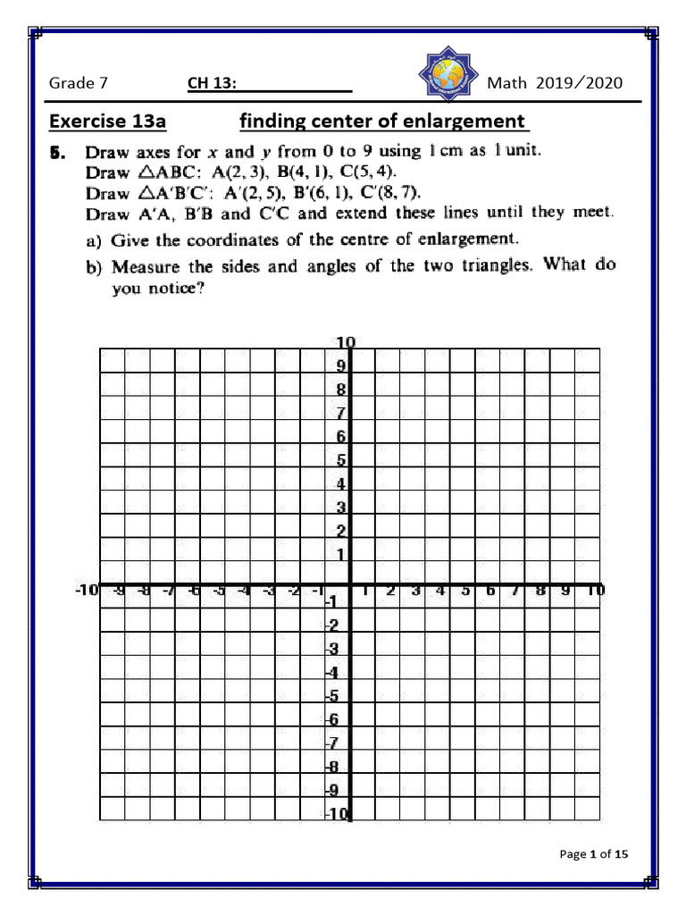 Finding Center of Enlargement Exercises | PDF