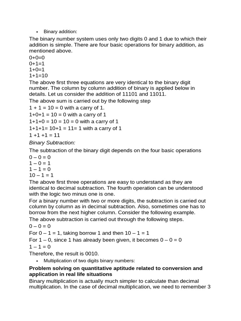 Addition and Subtraction of Numbers in Base 2 | PDF | Subtraction ...