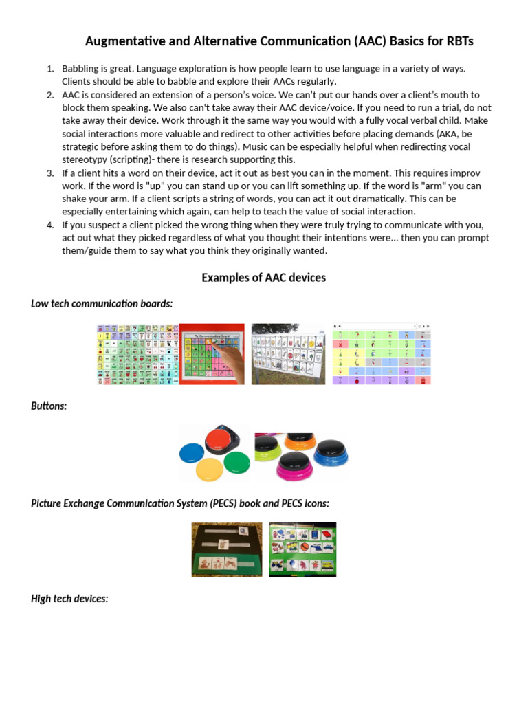 Augmentative and Alternative Communication Clinic Handout | PDF