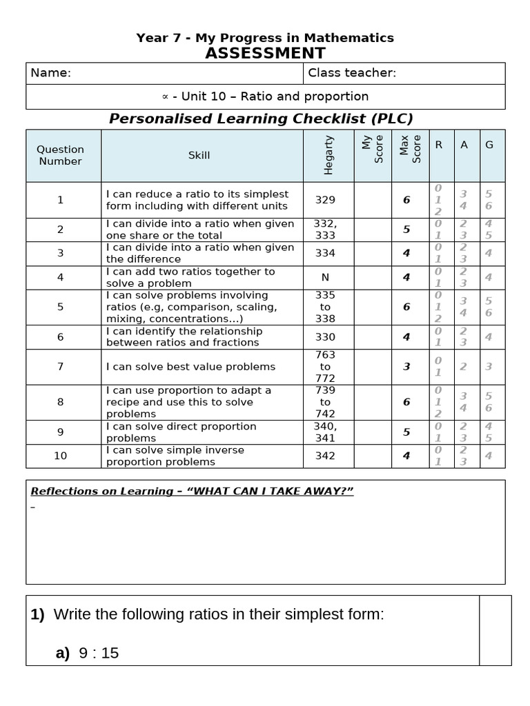 Year 7 Mathematics Progress Report | PDF | Ratio | Mathematics