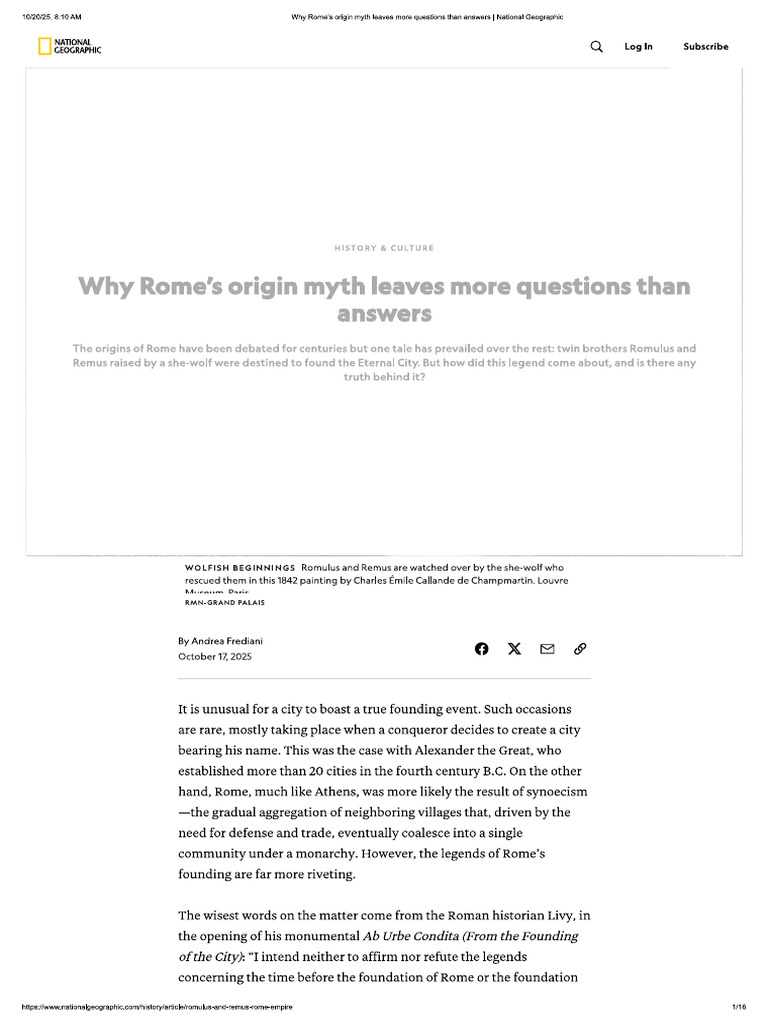 Why Rome's Origin Myth Leaves More Questions Than Answers - National ...