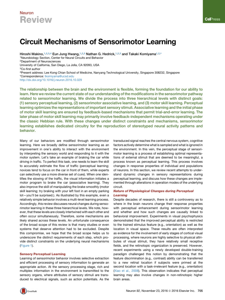 Circuit Mechanisms of Sensorimotor Learning | PDF | Perception | Striatum