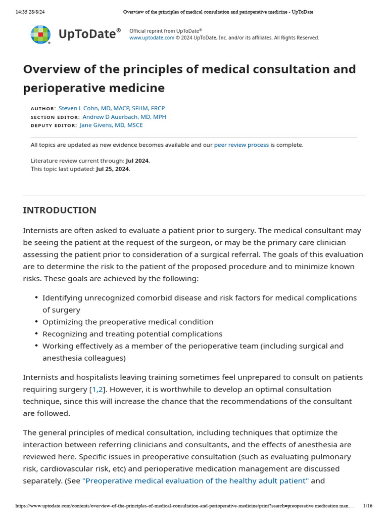 Overview of the Principles of Medical Consultation and Perioperative ...