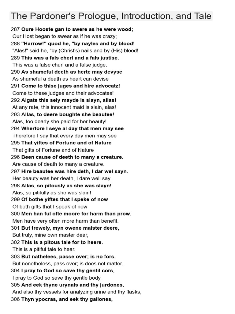 8-The Pardoner's Prologue, Introduction, And Tale | PDF