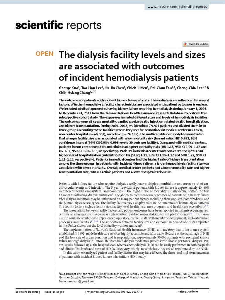 s41598-021-00177-x The Dialysis Facility Levels and Sizes Are ...
