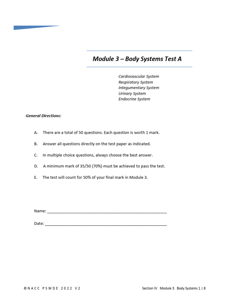 IV-4 Test - Module 3 Body Systems (a) | PDF | Lung | Heart