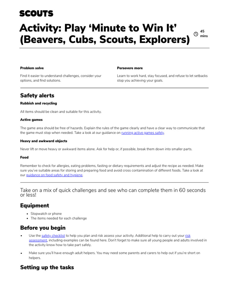 Activity Play Minute to Win It | PDF