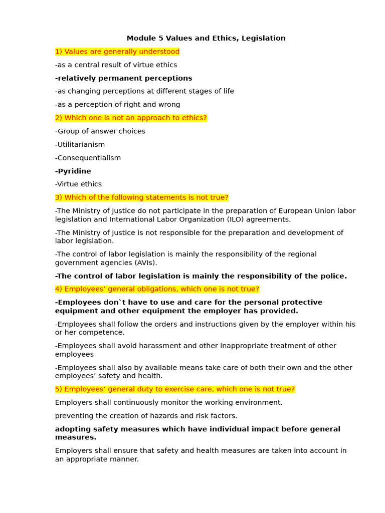 Module 5 Values and Ethics | PDF | Employment | Occupational Safety And ...