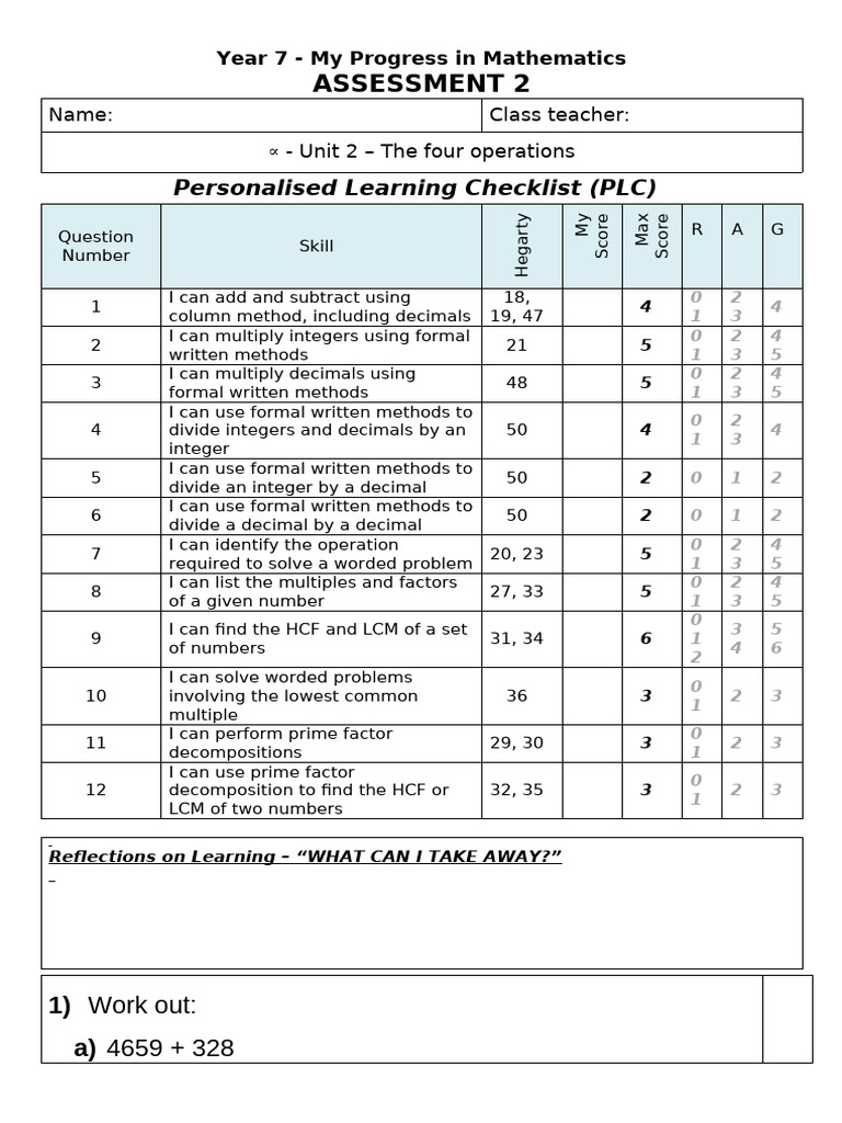 Year 7 Math Progress Assessment Report | PDF | Multiplication | Numbers