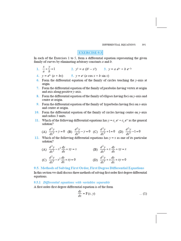 Differential Equations | PDF | Tangent | Equations