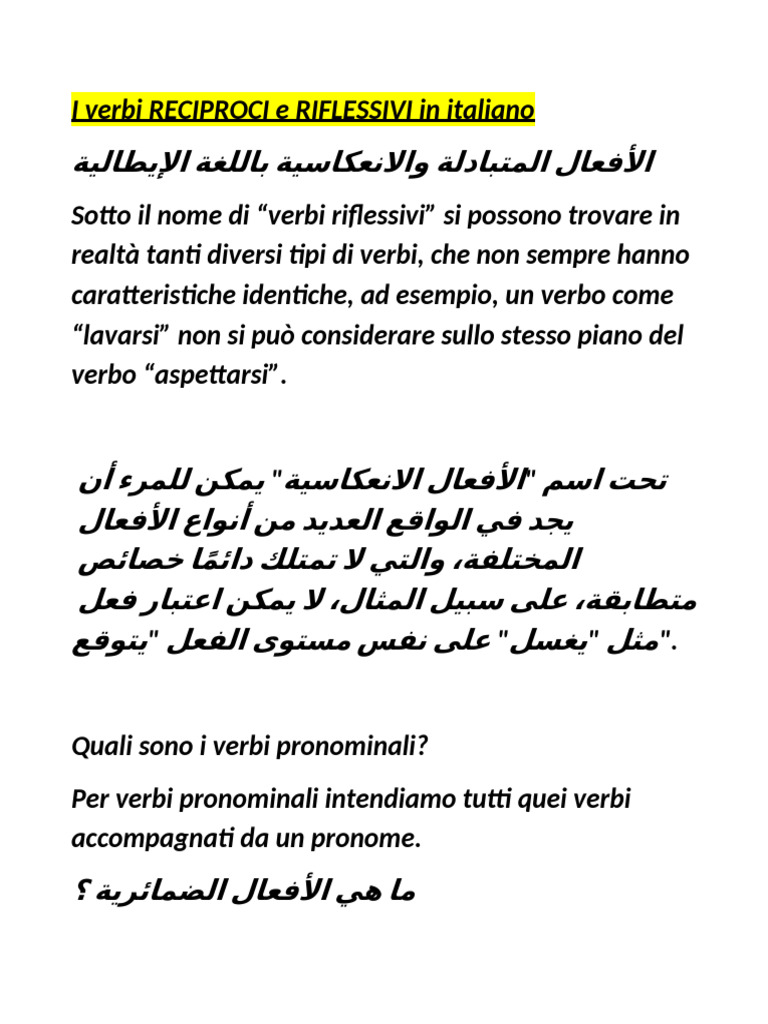 Documento Verbi Riflessivi | PDF