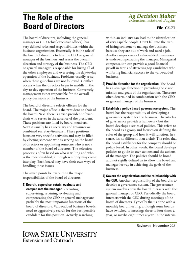 Board of Directors' Roles Explained | PDF | Board Of Directors | Governance