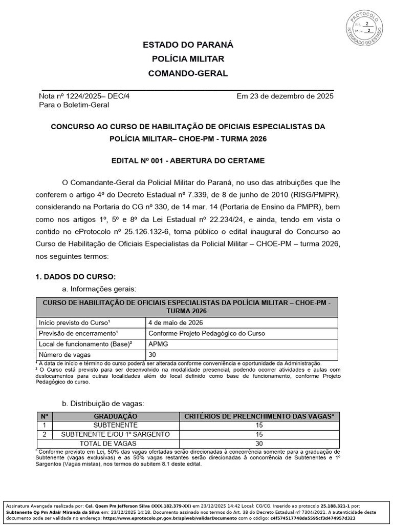1766578104 Edital n 001 - CHOE - Turma 2026 - Edital de Abertura Do ...