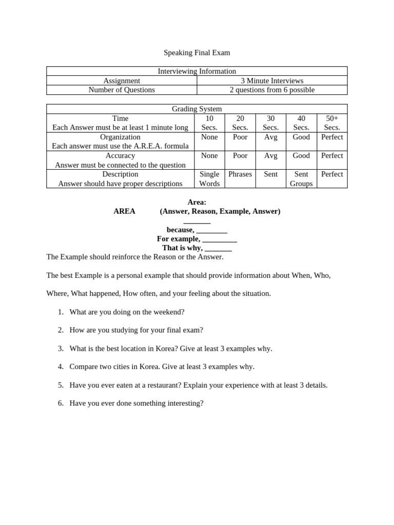 Final Exam Interview Guidelines | PDF