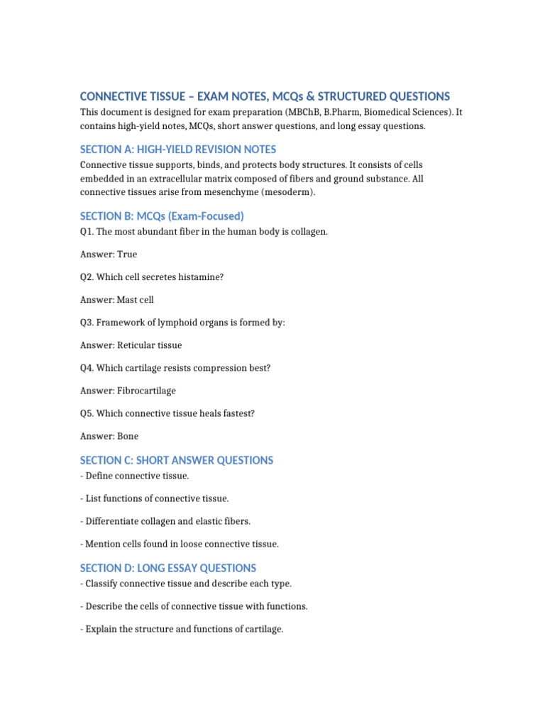 Connective Tissue Complete Exam Notes (1) | PDF