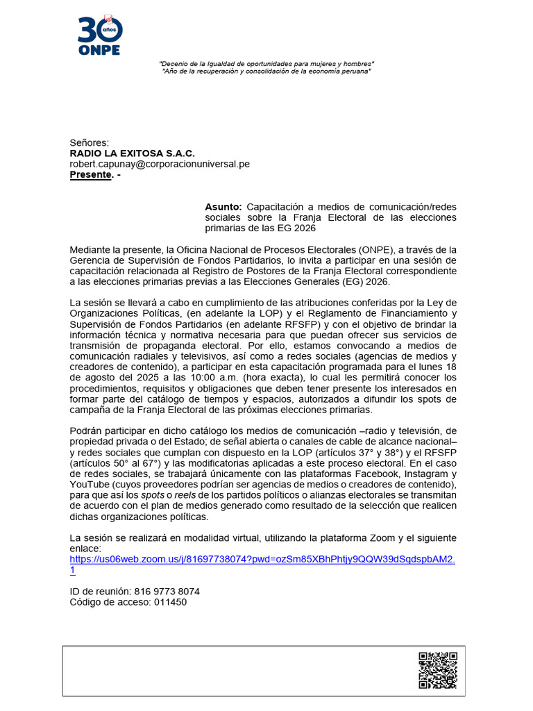 Carta 003118 2025 GSFP Onpe | PDF