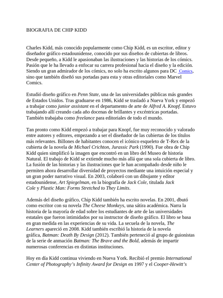Biografía de Chip Kidd: Diseñador y Escritor | PDF