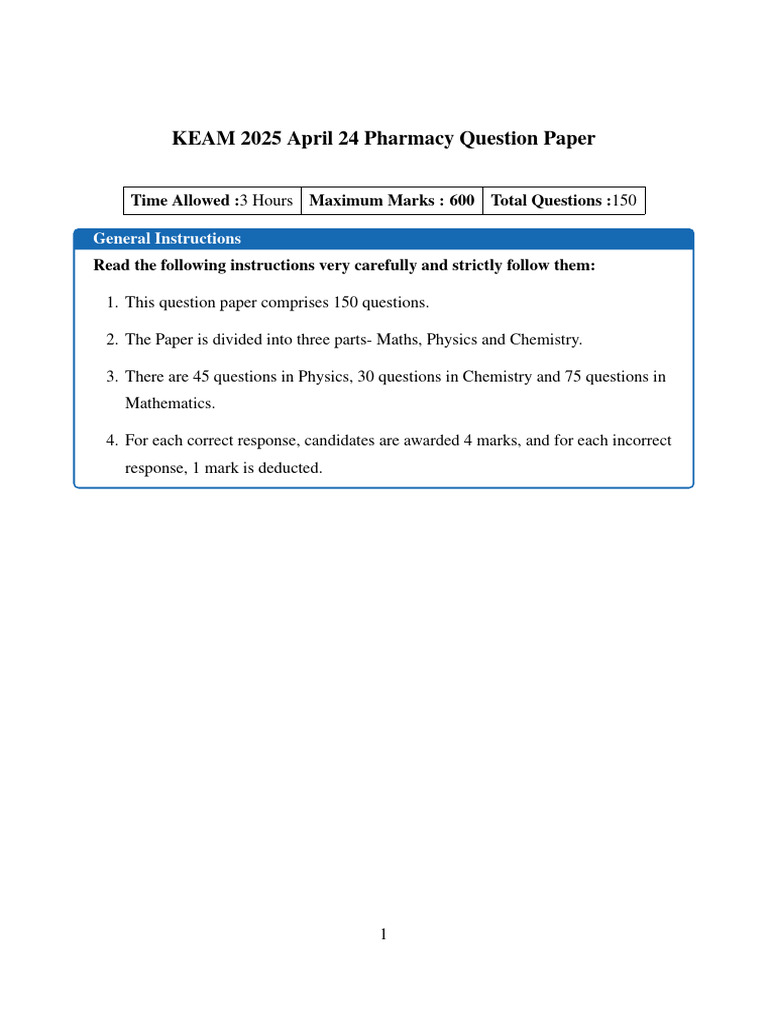 KEAM 2025 Pharmacy Question Paper | PDF | Electromagnetic Radiation | Acid