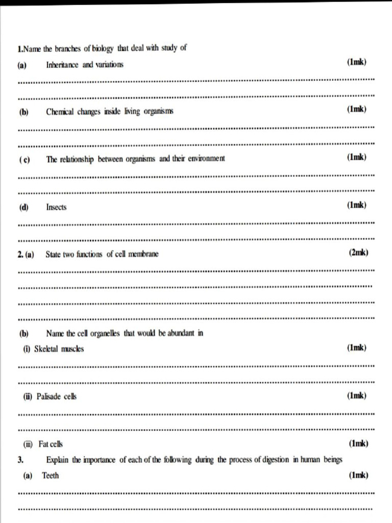 Biology Form 2 End Term 3 Exam 1 | PDF | Breathing | Exhalation