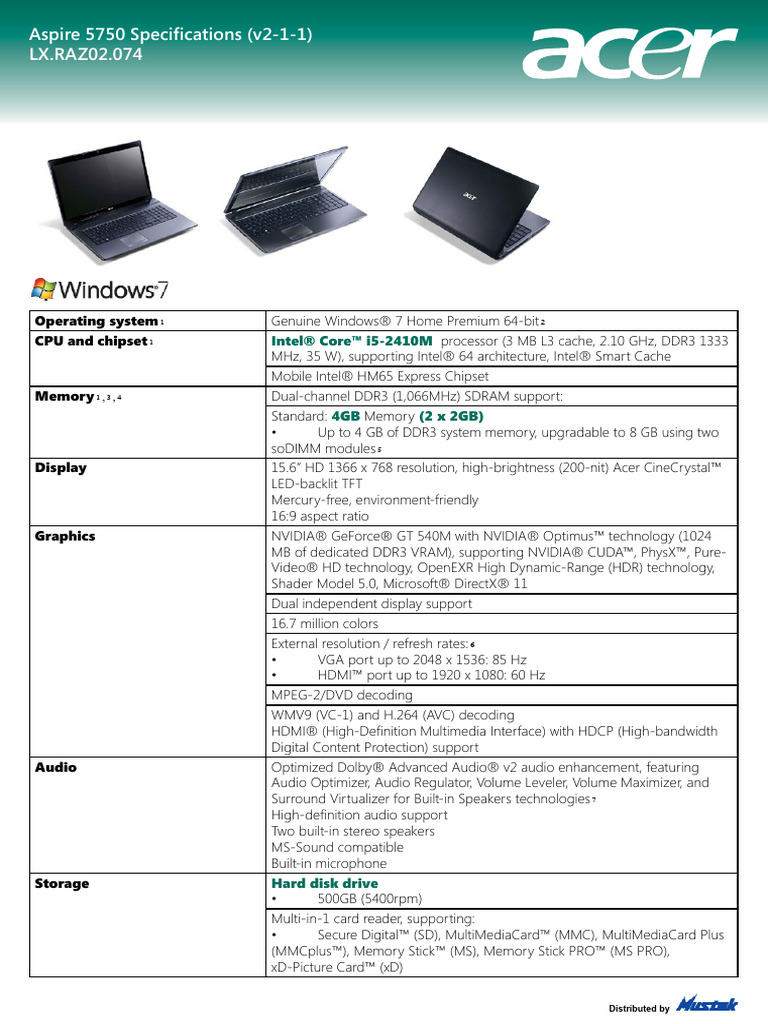 Acer Aspire 5750 | PDF | Hdmi | Computer Engineering