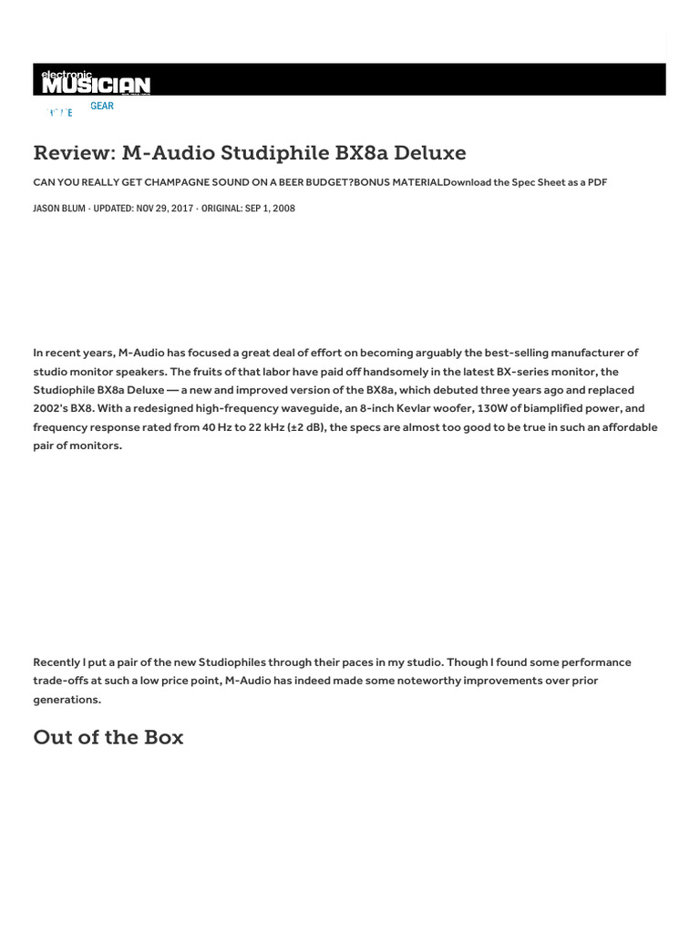 M-Audio Bmx8a Monitors (E-Musician Review) | PDF | Loudspeaker | Sound ...
